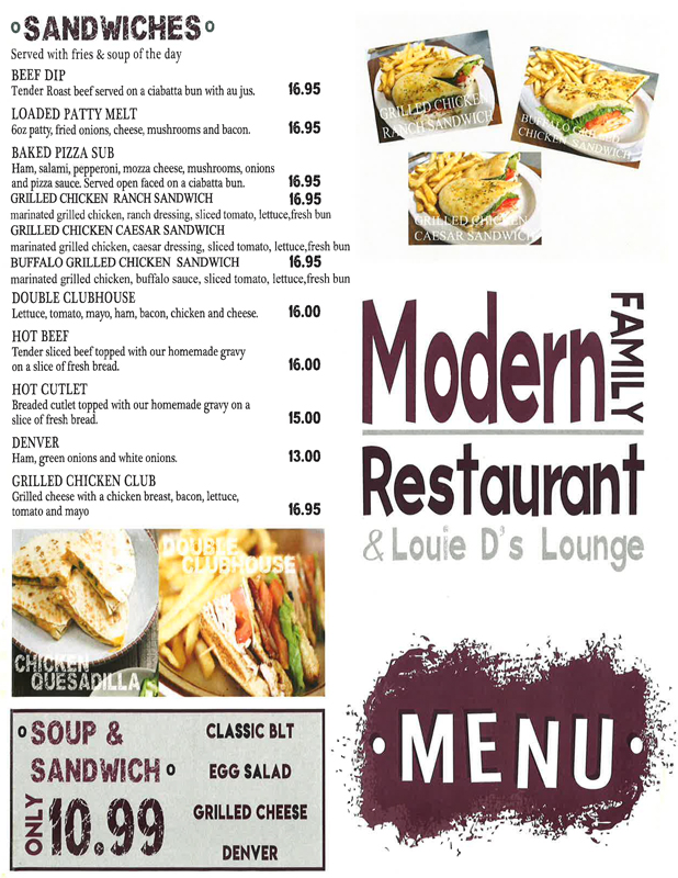 Menu | Modern Family Restaurant Menu | Pizza | Burgers | Swift Current